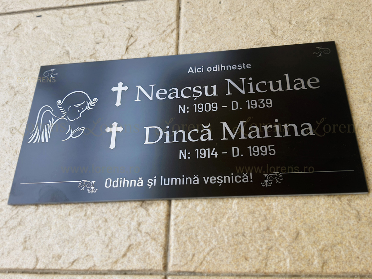 Placute funerare si placi cruci mormant cimitir monument marmura granit